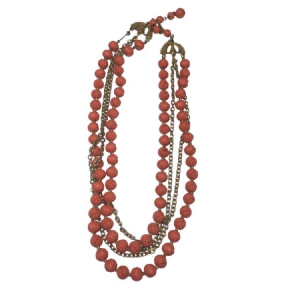 Vintage | Jewelry | Vintage Gold Chain Multi Strand Red Bead Necklace ...